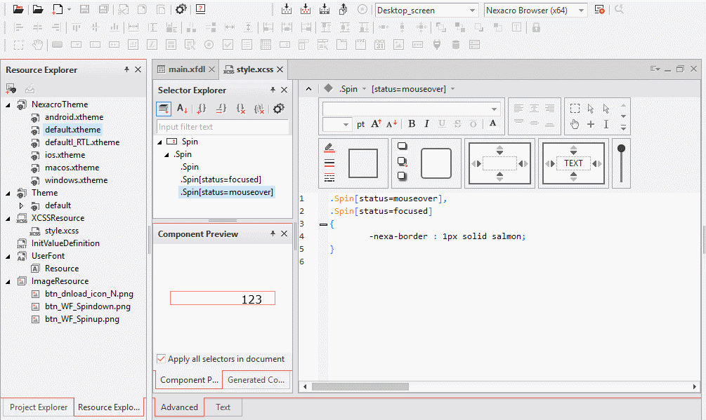 넥사크로 디자인의 이해 – XCSS 편집기 선택자 다루기 (Spin 활용편)