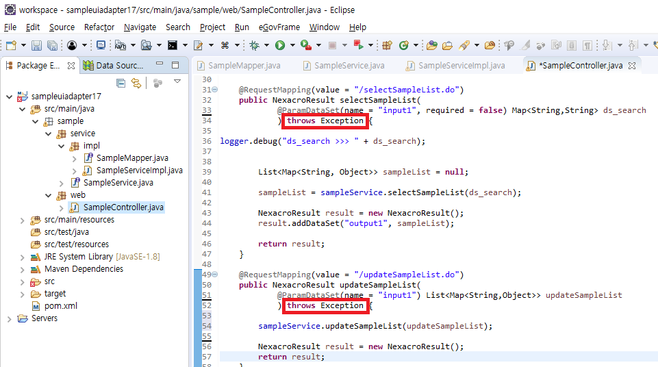 따라하기 전자정부표준프레임워크 V380 And Uiadapter17 Nexacroexception 사용해보기